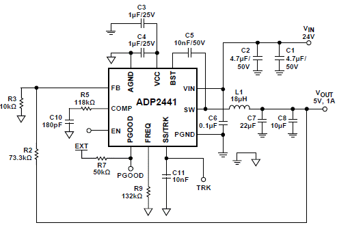 ADI ADP2441 36V 1A效率94%降压DC电源稳压方案 - 微波EDA网