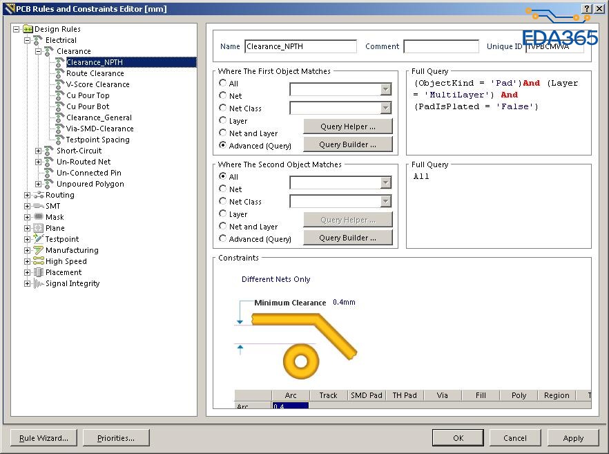 铜皮与无网络过孔间距设置 - 微波EDA网